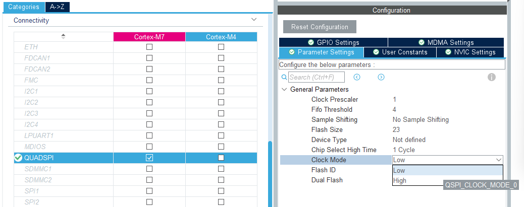 Solved Stm32h745 Qspi Spi Mode 1 Not Possible Stmicroelectronics Community