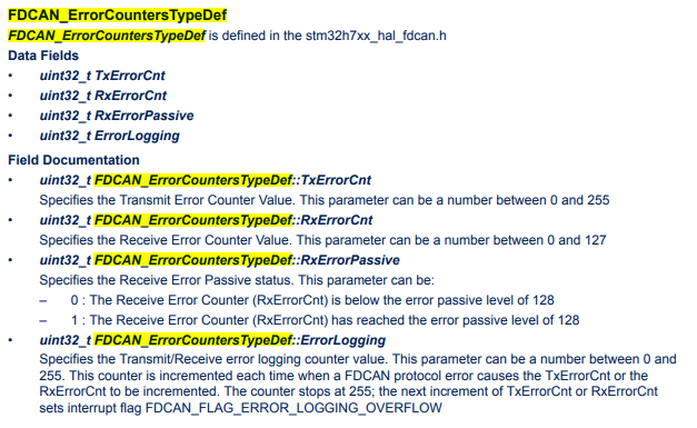 Solved: FDCAN Error Counters - STMicroelectronics Community