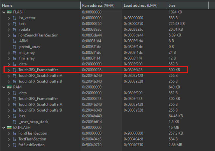 Solved: TouchGFX framebuffer location for STM32H563 - STMicroelectronics Community