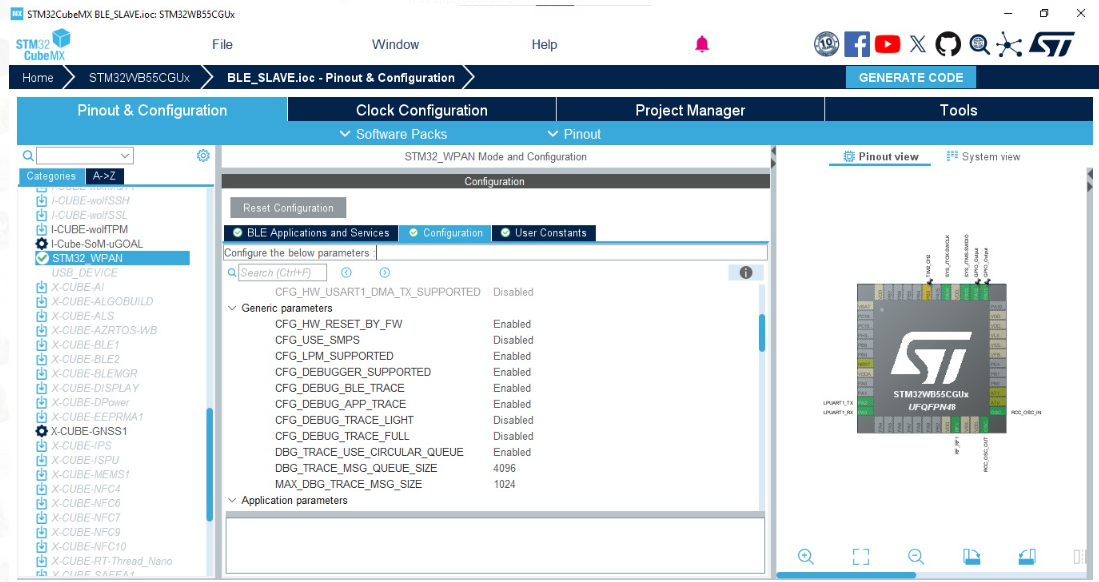 STM32WB55CGU7 BLE client configuration - STMicroelectronics Community