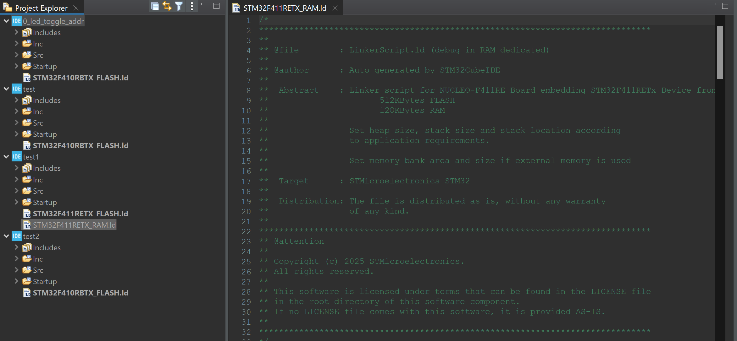 STM32F410RBTX_RAM.ld File Missing - STMicroelectronics Community