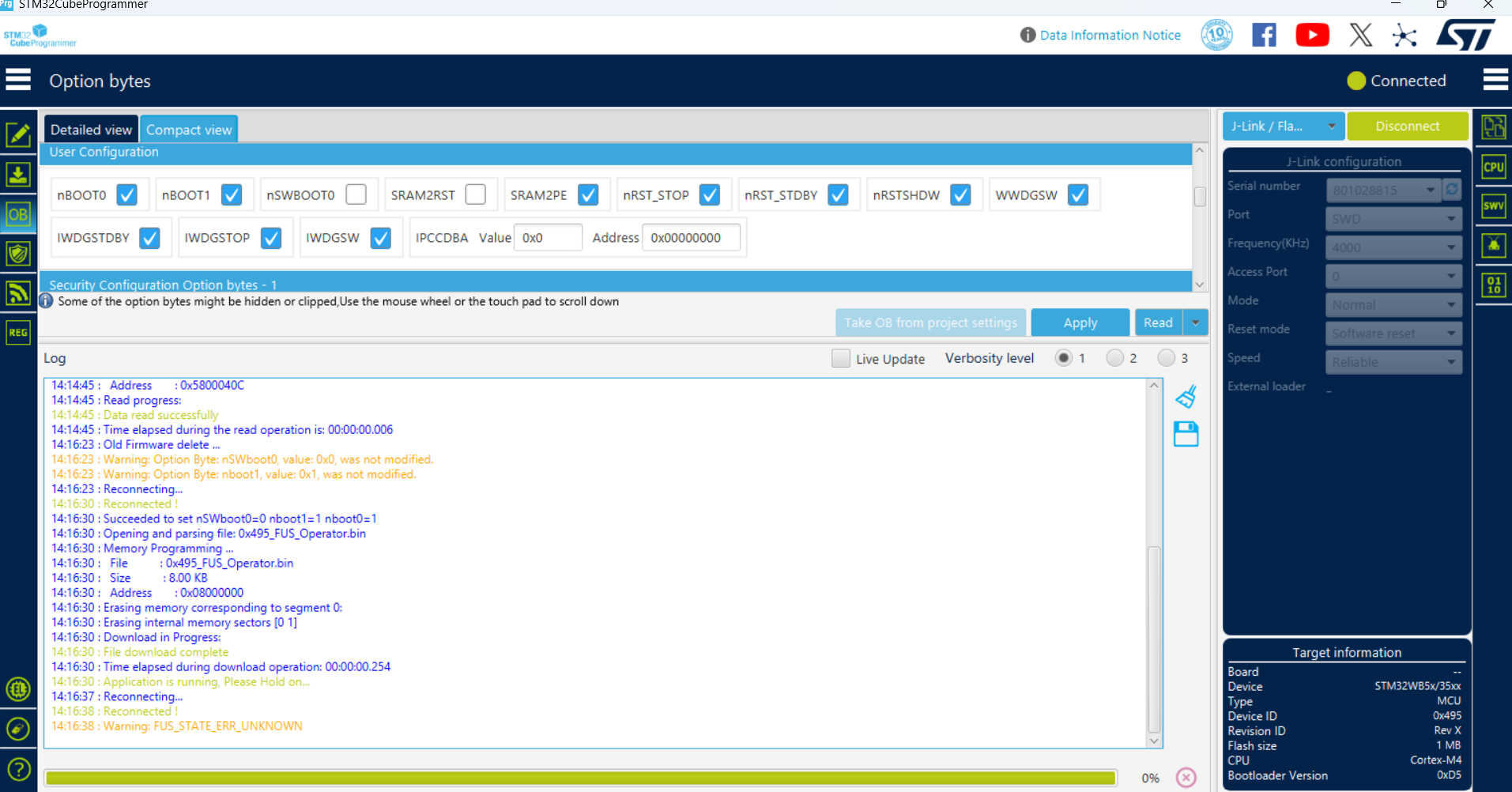 FUS and Wireless Stack Programming Error - STMicroelectronics Community