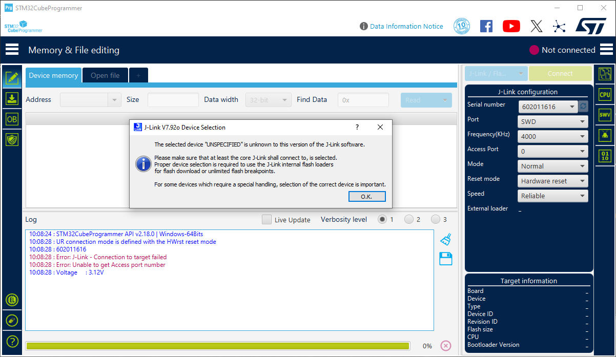 Solved Problems With J Link Plus To Flash A Bin File Aga Stmicroelectronics Community 
