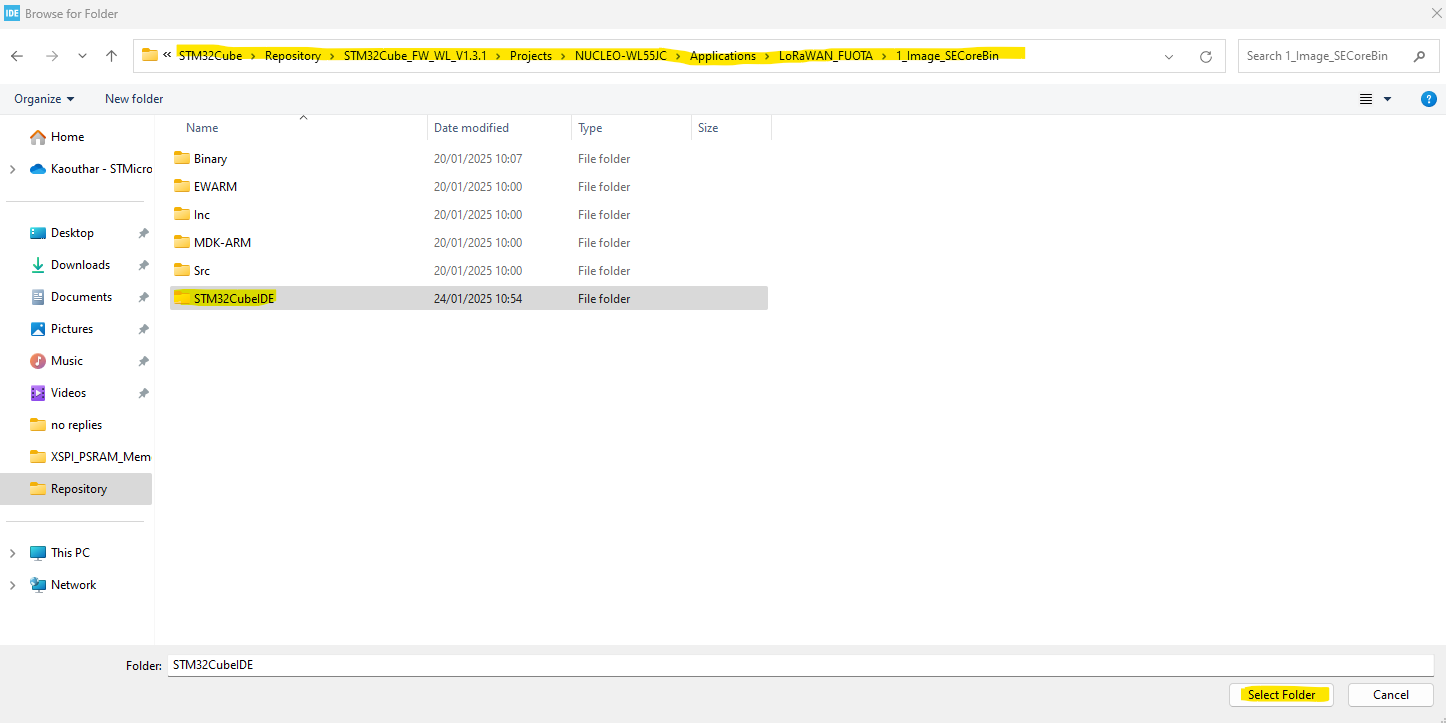 Solved: Can't build STM32WL FUOTA examples with STM32CubeI... - STMicroelectronics Community