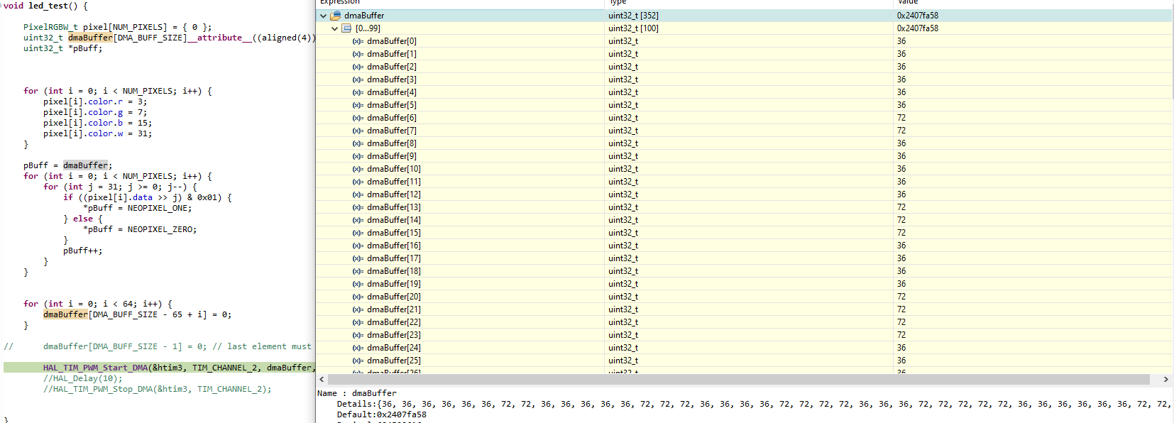 Solved Problems Controlling Sk6812rgbwneopixel With Stm3 Stmicroelectronics Community