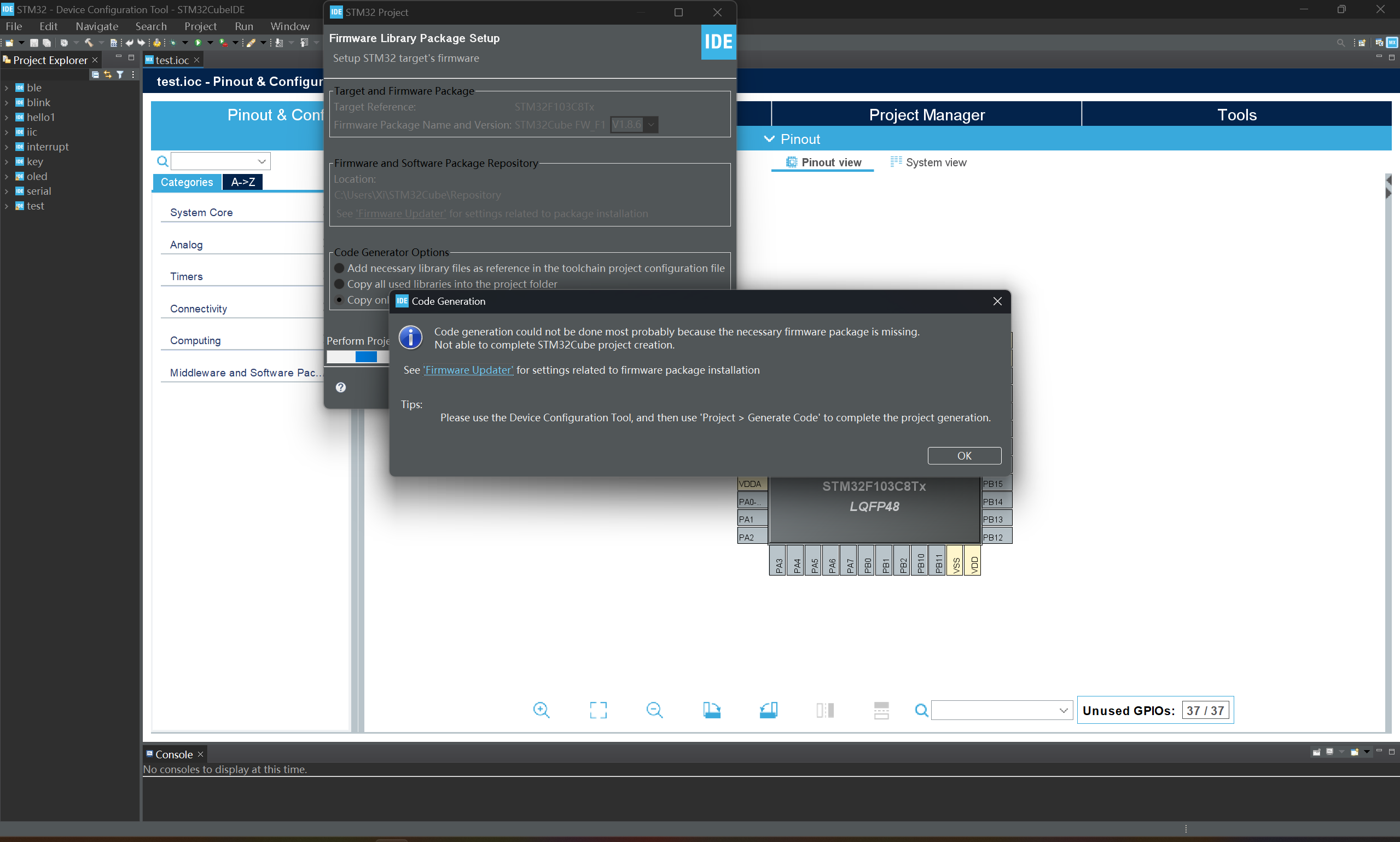 Stm32cubeide Impossible To Generate Code Stmicroelectronics Community