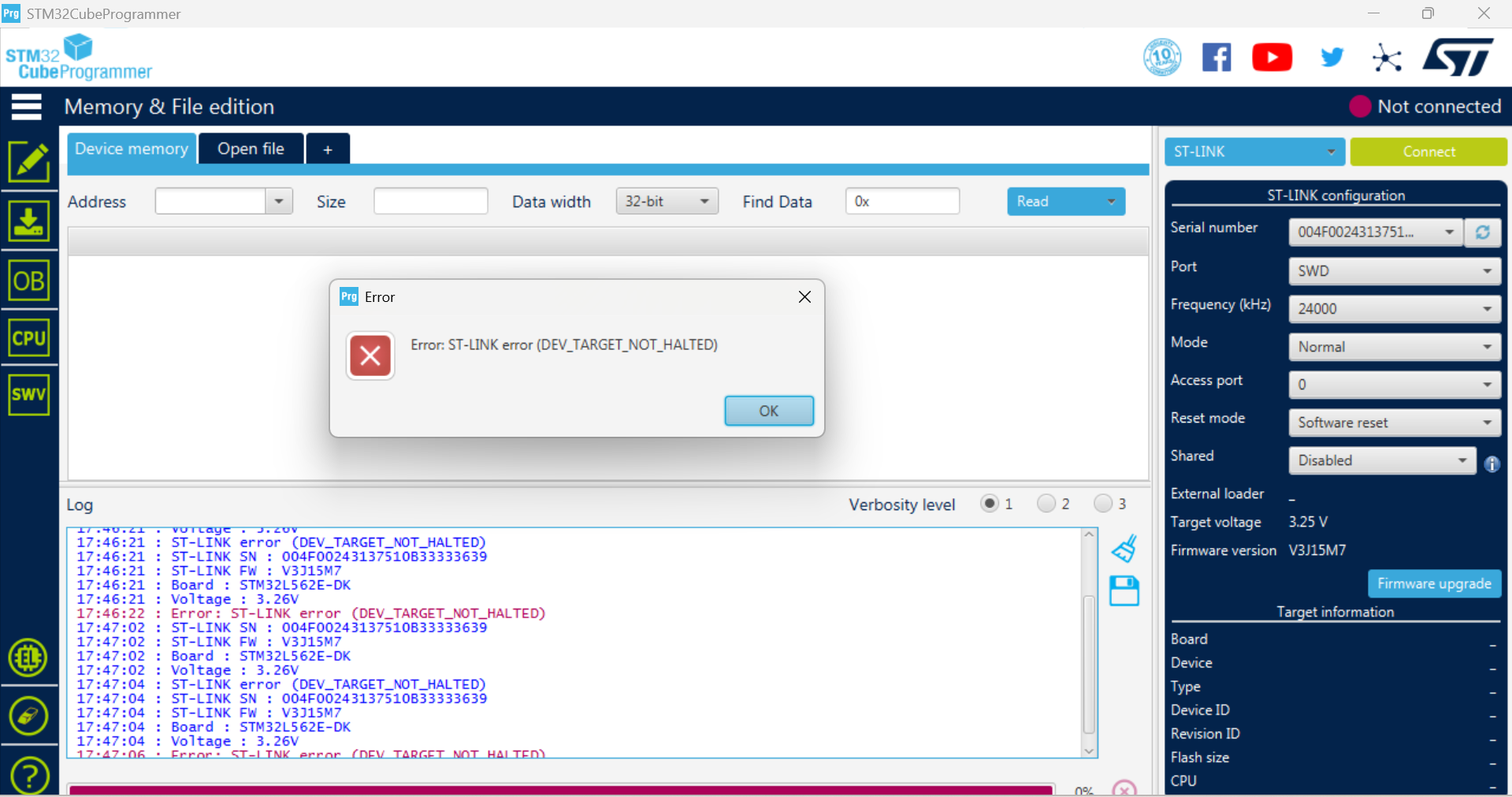 Unable to Debug or Connect STM32L562E-DK After Ena... - STMicroelectronics Community