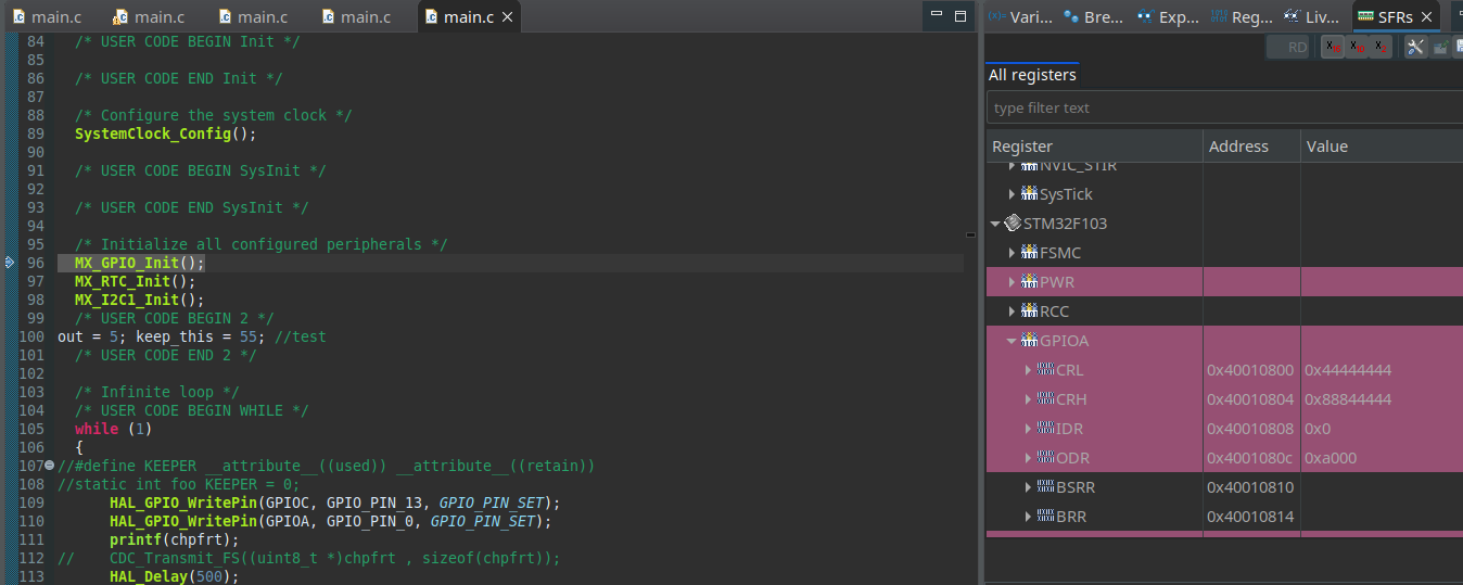 STM32F407G-DISC1 "Error reading value" in debug mo... - STMicroelectronics Community