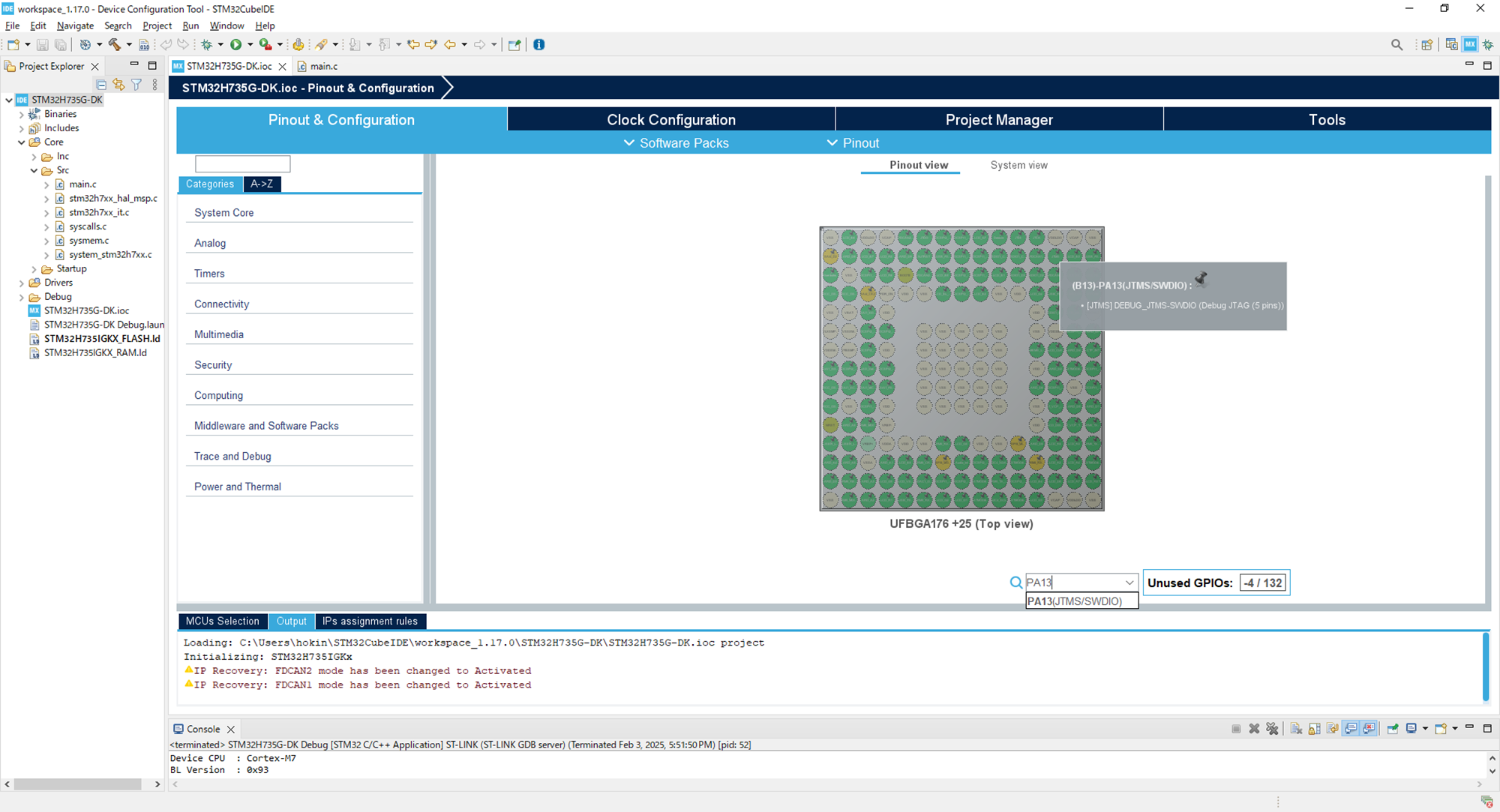 Solved: Debugging STM32H735G-DK: "No device found on targe... - STMicroelectronics Community