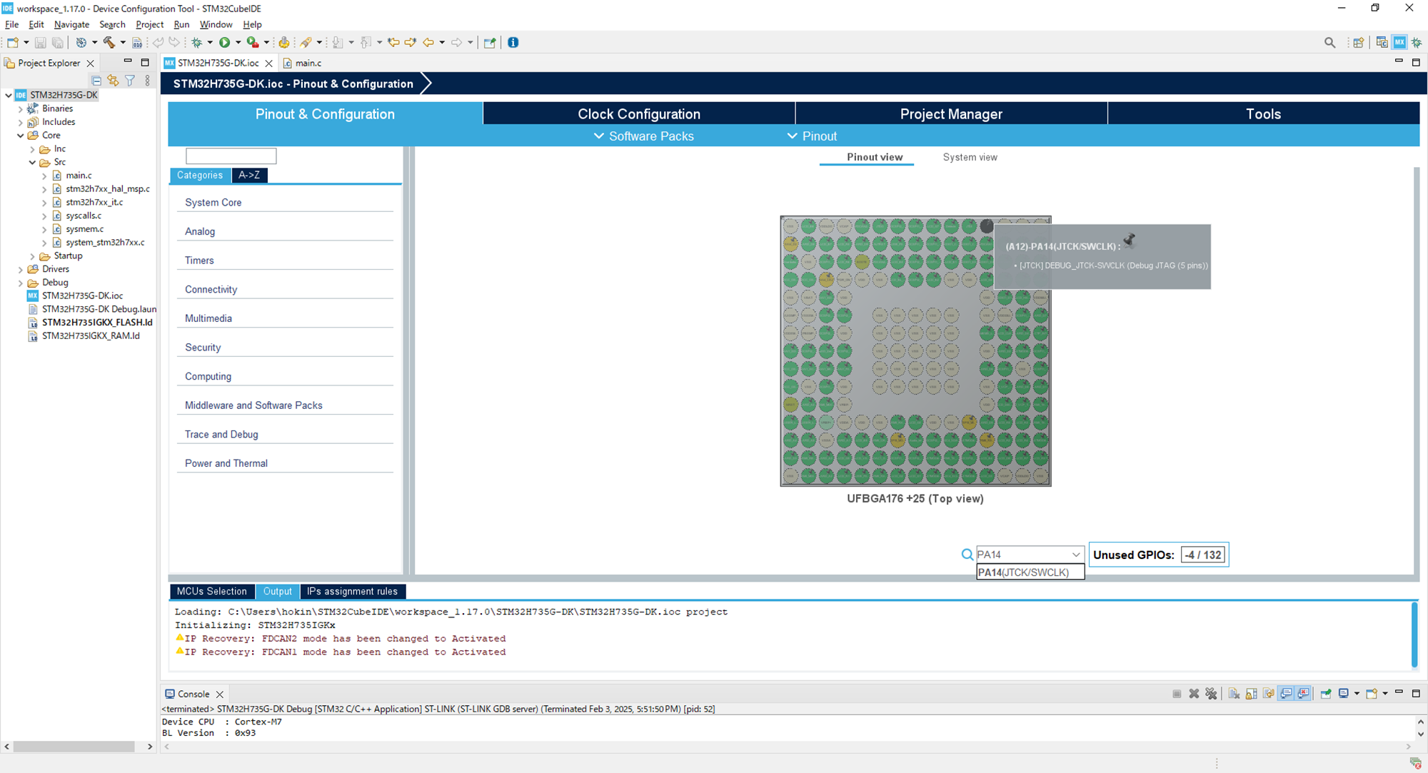 Solved: Debugging STM32H735G-DK: "No device found on targe... - STMicroelectronics Community